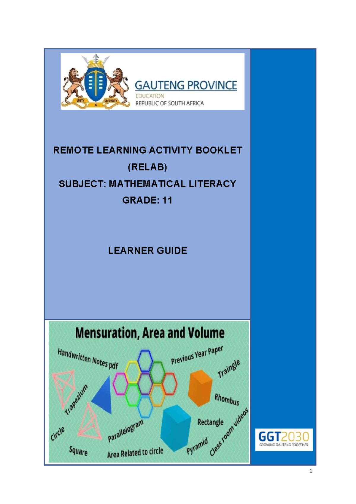 Math Lit Learner Guide (RELAB) Grade 11 Term 1 Activities & Worksheets ...