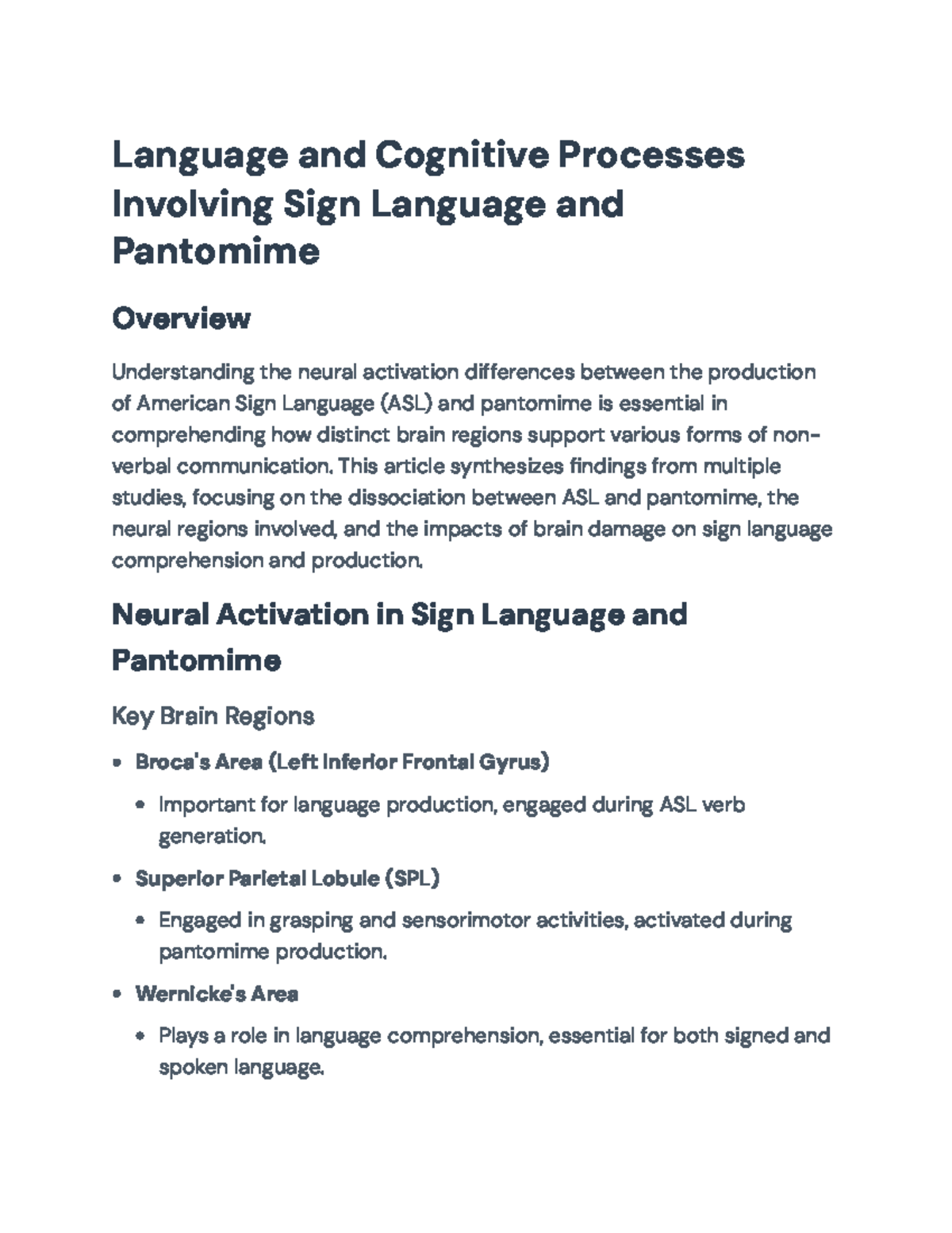 Neural Activation in ASL vs. Pantomime: Cognitive Insights Overview ...