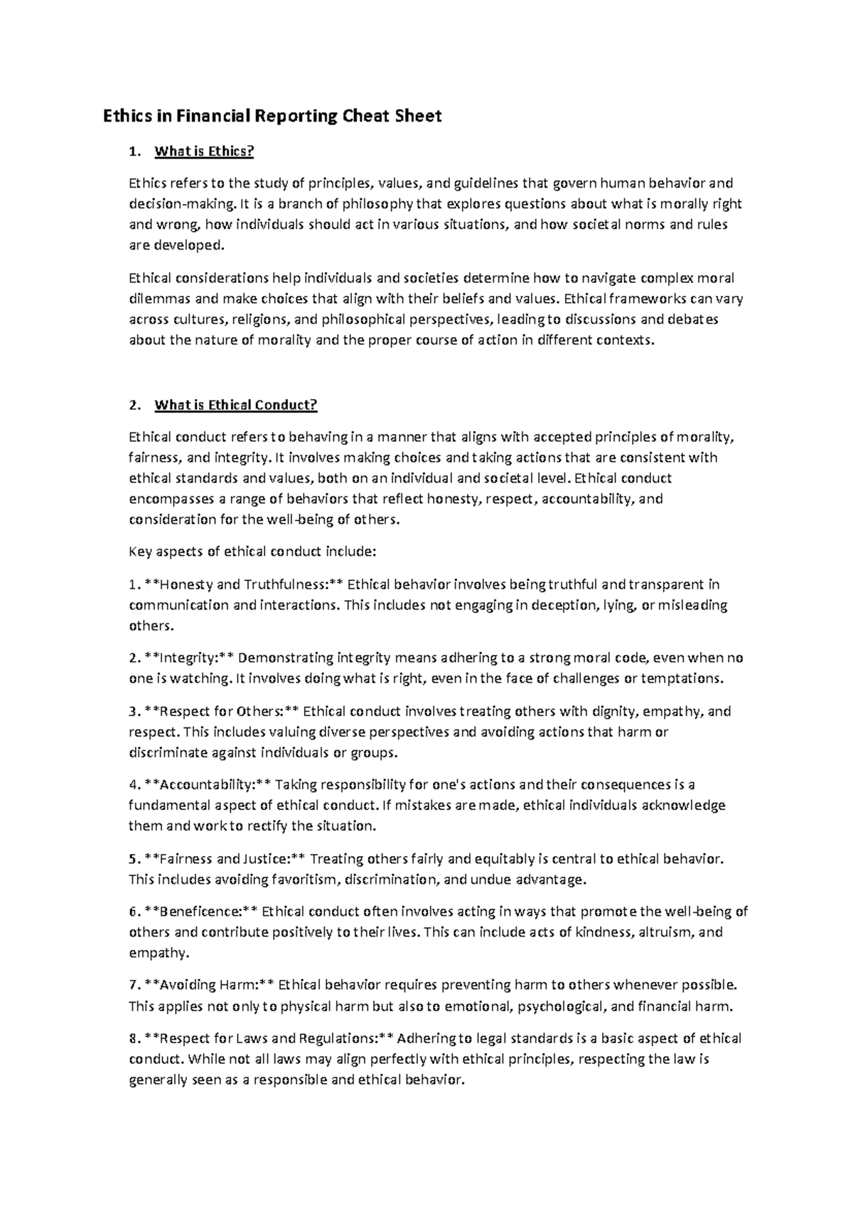 Ethics in Financial Reporting Cheat Sheet - It is a branch of ...