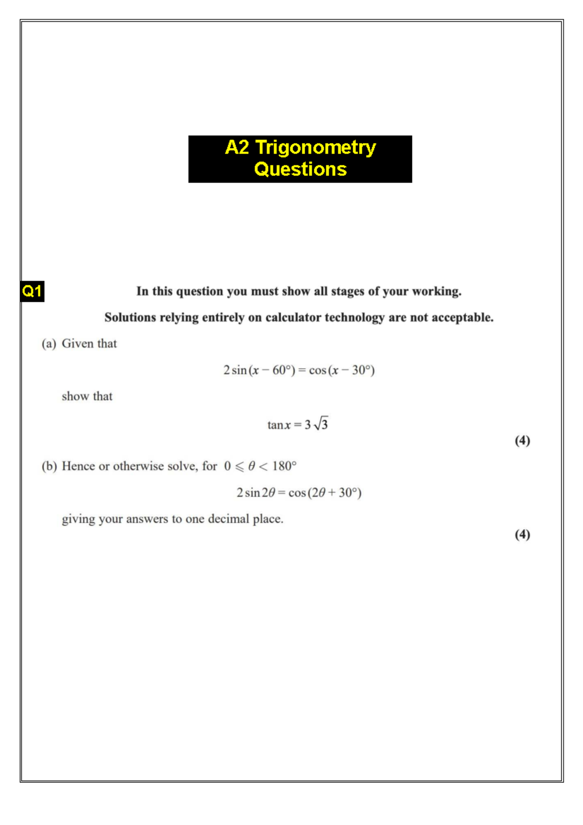A2Trigonometric Identity+Equation Qs As - Studocu