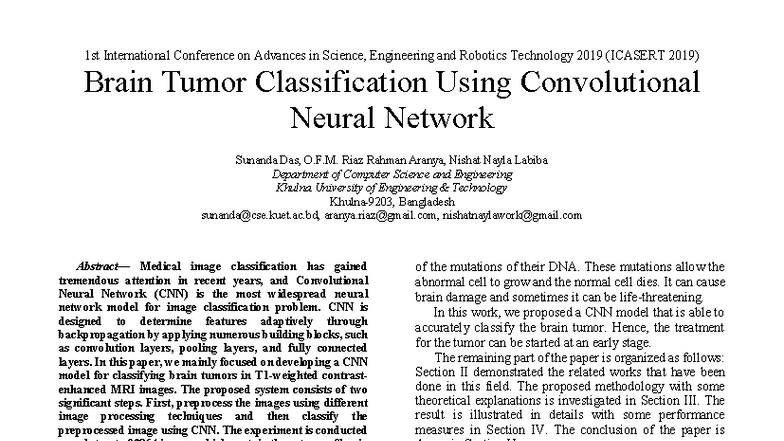 ICASERT 2019: Brain Tumor Classification via CNN Techniques - Studocu