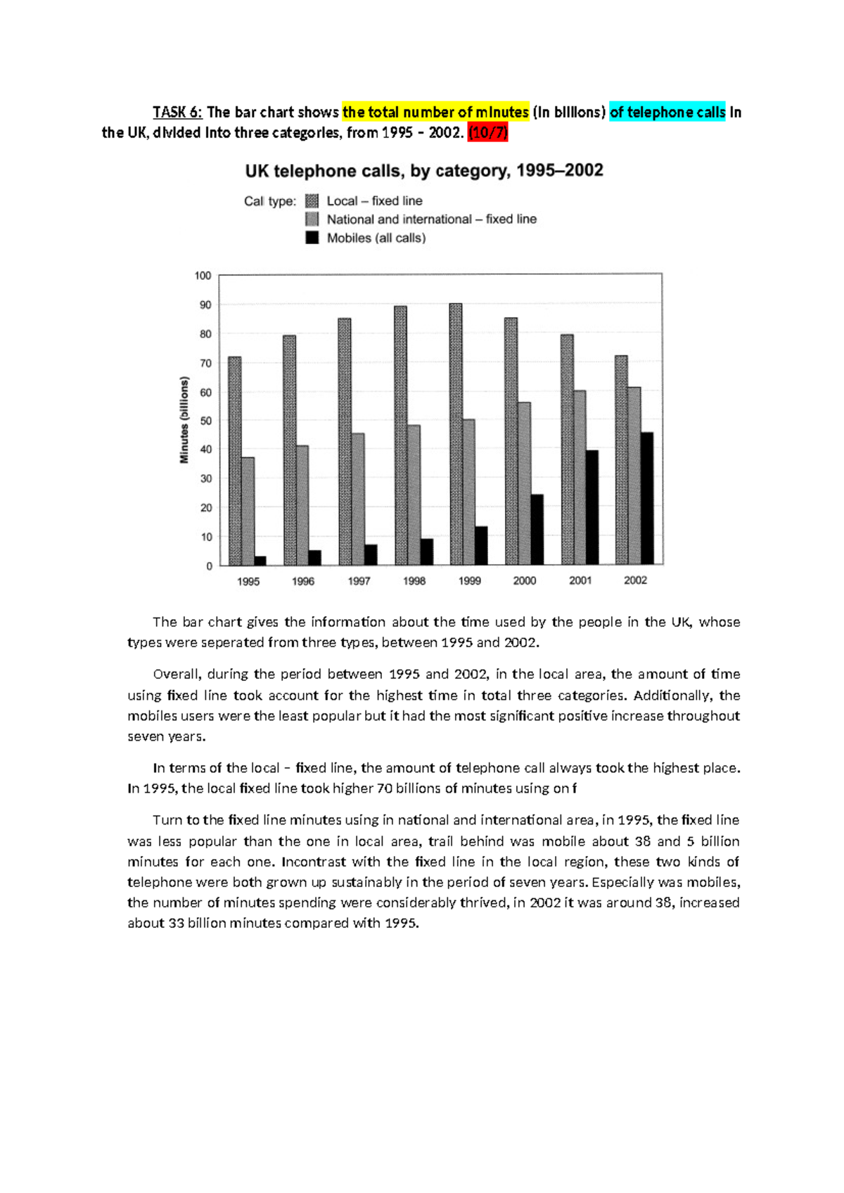 IELTS Task 6: Analysis of UK Telephone Call Trends (1995-2002) - Studocu