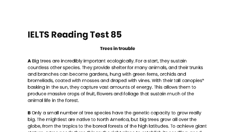 IELTS Reading Test 85: Trees in Trouble and Whale Strandings - Studocu