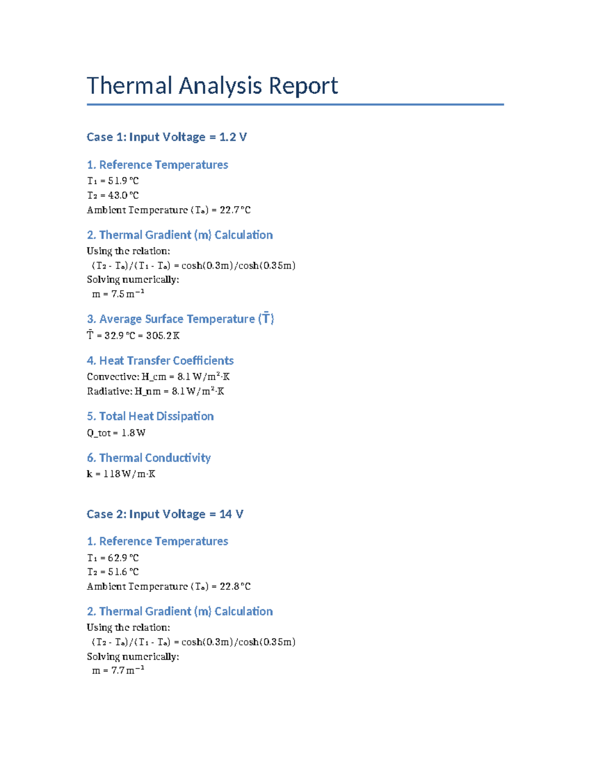 Thermal Analysis Report: Case Study of Input Voltages 1.2V & 14V - Studocu