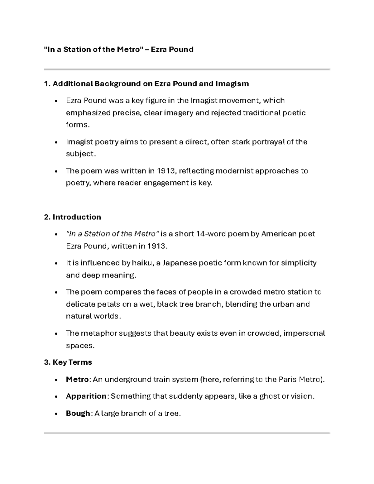 In a Station of the Metro: Ezra Pound's Imagist Poem Analysis - Studocu