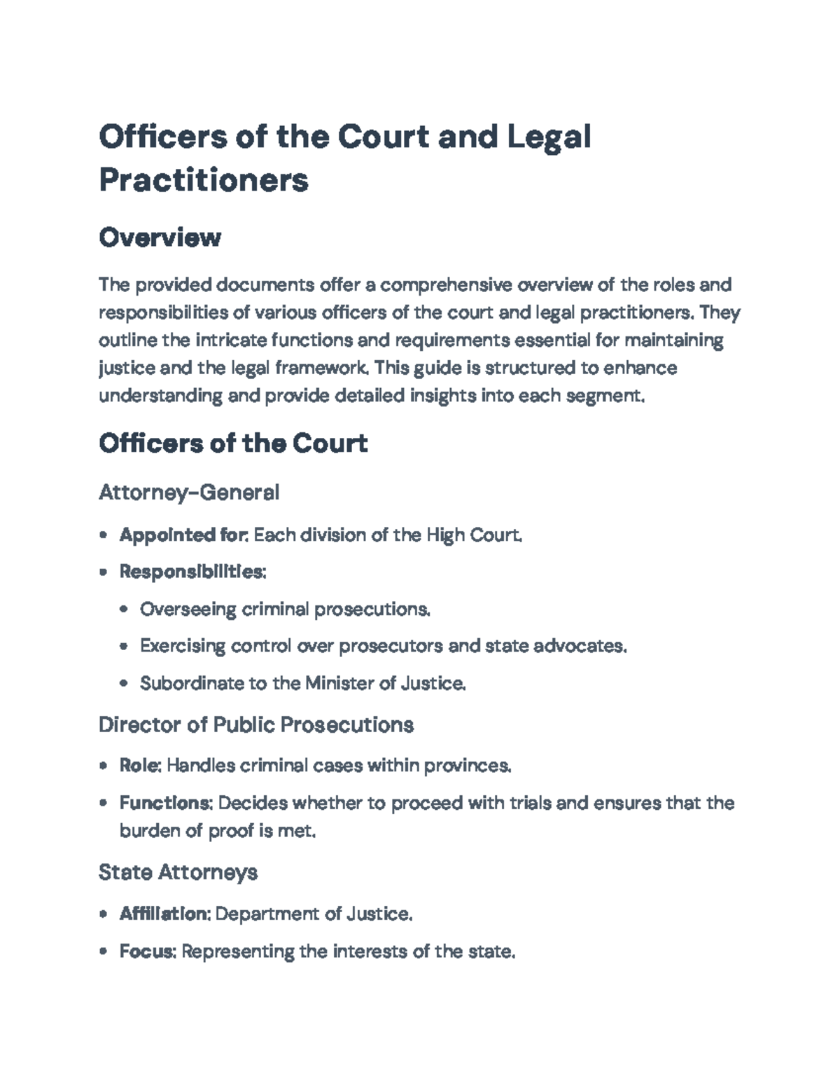 Court Officers & Legal Practitioners' Responsibilities Overview - Studocu