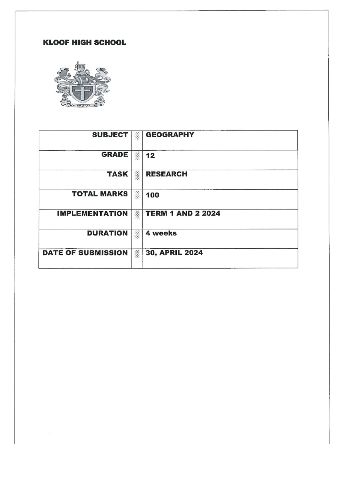 Geo Grade 12 Research Task 2024: Formal Assessment Guidelines - Studocu