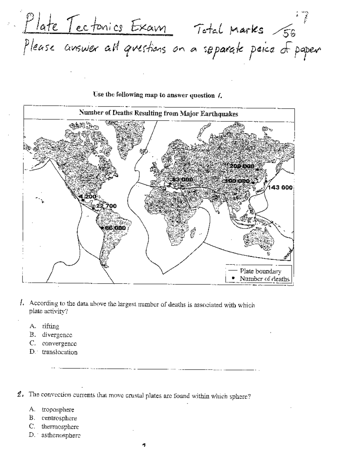 Plate Tectonics UNIT EXAM MC - Total Marks 56 - Studocu