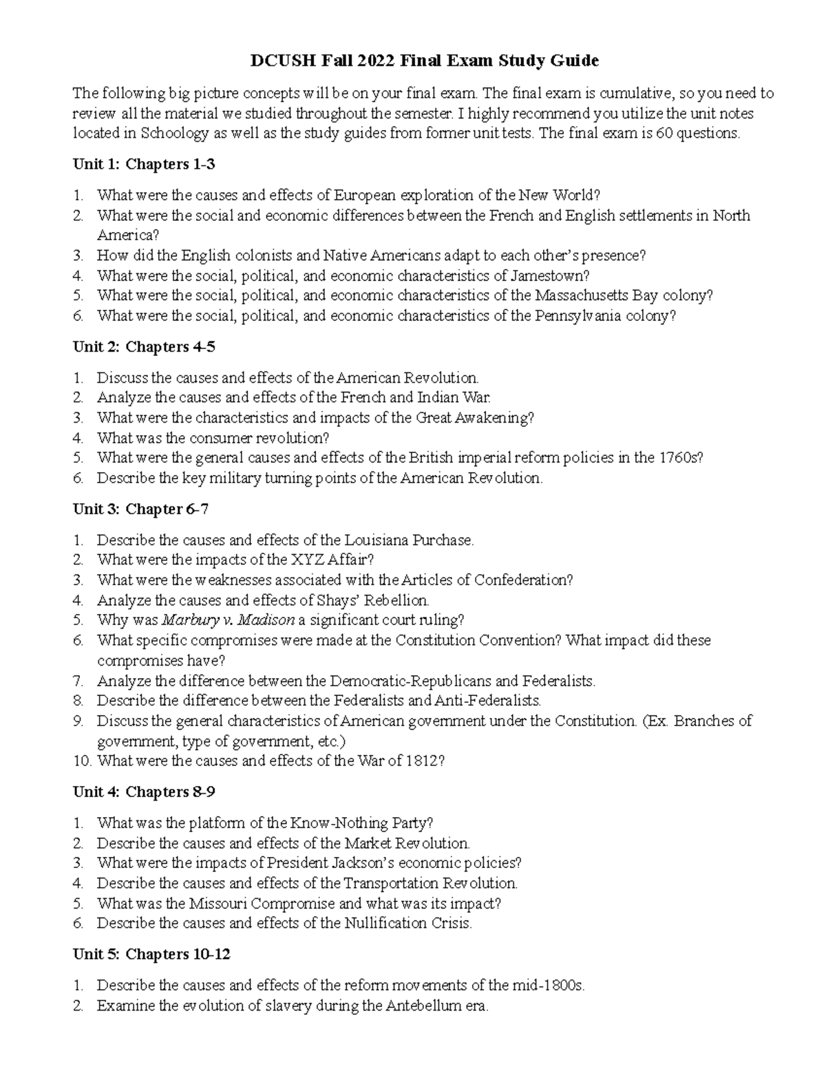 DCUSH Fall 2022 Final Exam Study Guide: Key Concepts & Topics - Studocu