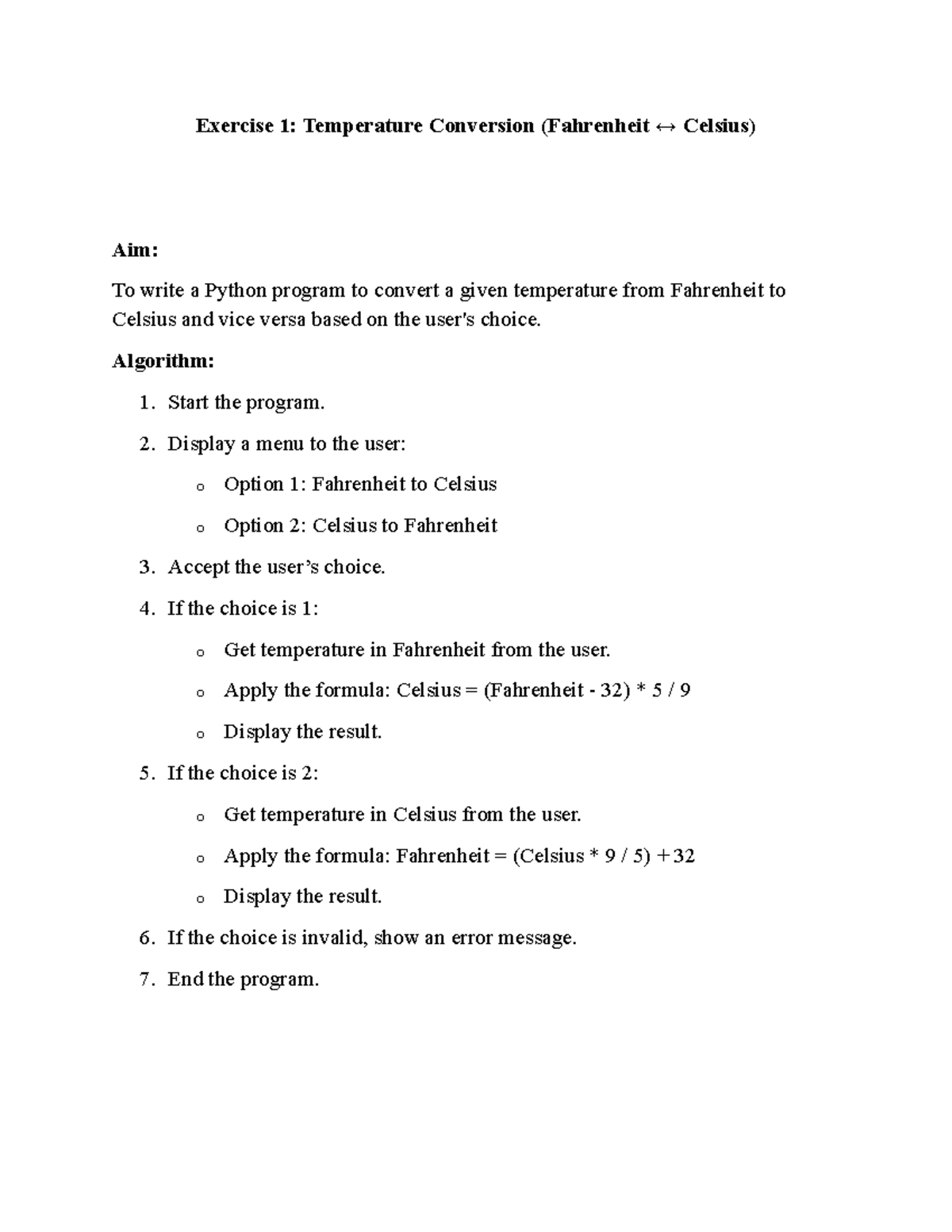 Exercise 1: Python Temperature Conversion Program - Studocu