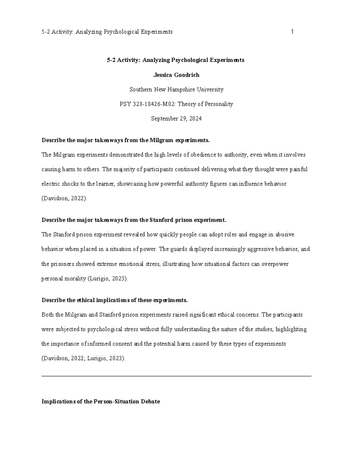 5-2 Activity Analyzing Psychological Experiments - The Milgram ...
