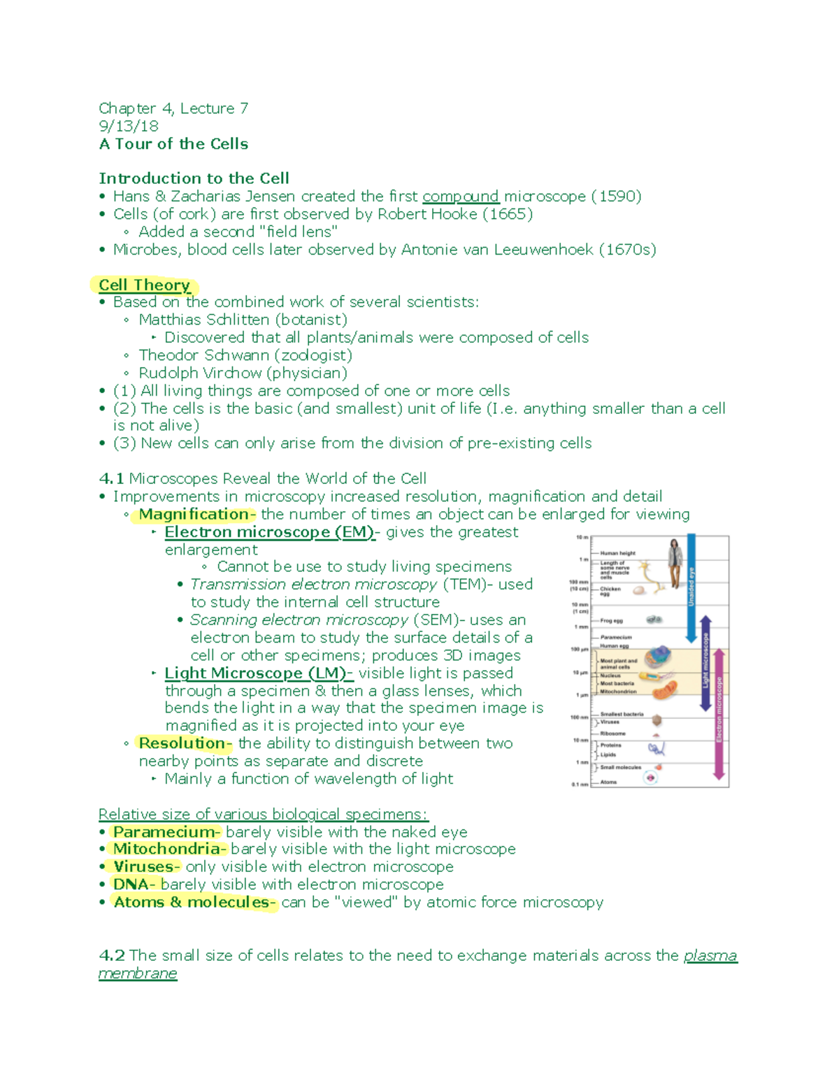 Biology Chapter 4 - Chapter 4, Lecture 7 9/13/ A Tour of the Cells ...