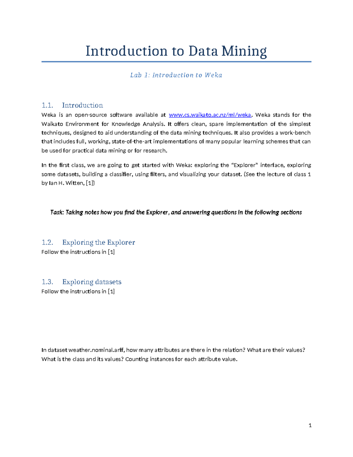 DM_Lab01: Intro to Weka & Data Mining Techniques - Studocu