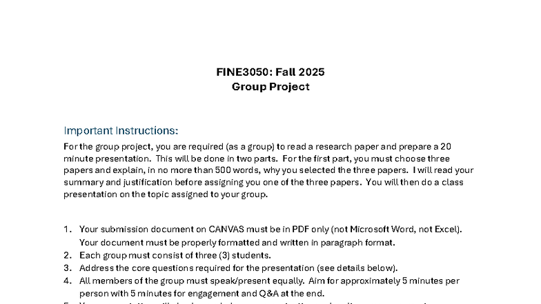 FINE3050: Fall 2025 Group Project Guidelines and Presentation Tips ...