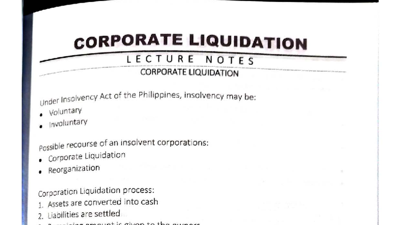 Chapter 5: Corporate Liquidation Lecture Notes (CORP 101) - Studocu
