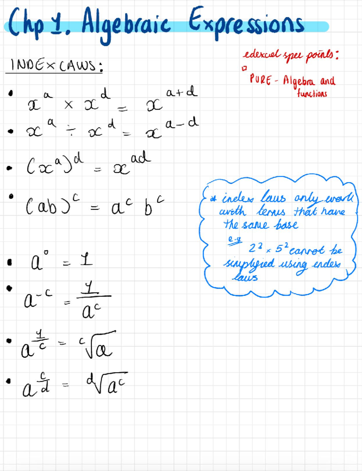 A Level Maths - Pure Y1: Algebraic Expressions & Quadratics Notes - Studocu