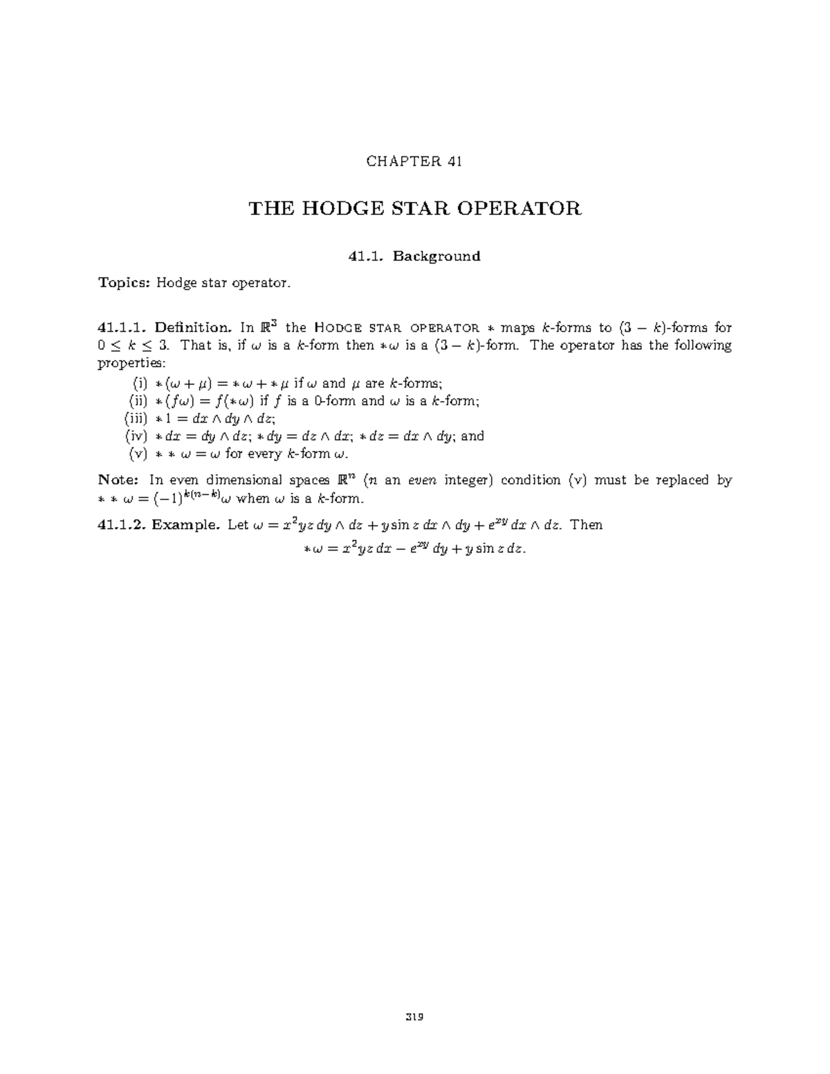 MATH 132 Exercise Ch11 - CHAPTER 41 THE HODGE STAR OPERATOR Background ...
