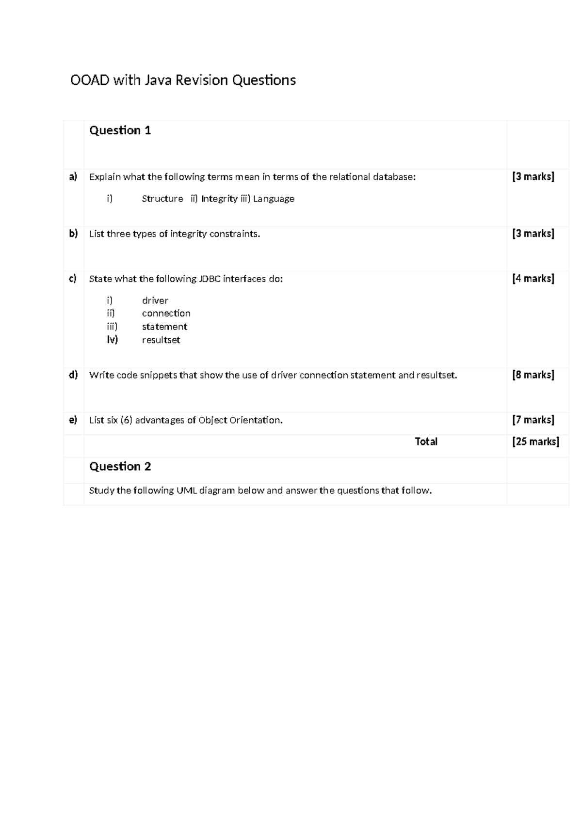OOAD with Java Revision Questions 2: Key Concepts & Code Snippets - Studocu