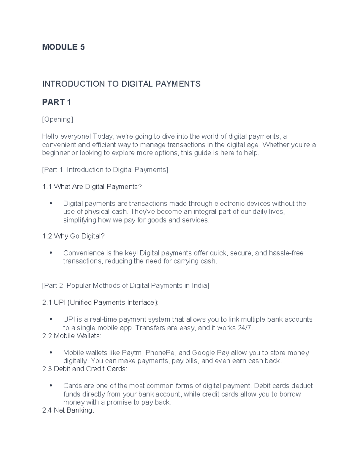 Module 5 - Yes - MODULE 5 INTRODUCTION TO DIGITAL PAYMENTS PART 1 ...