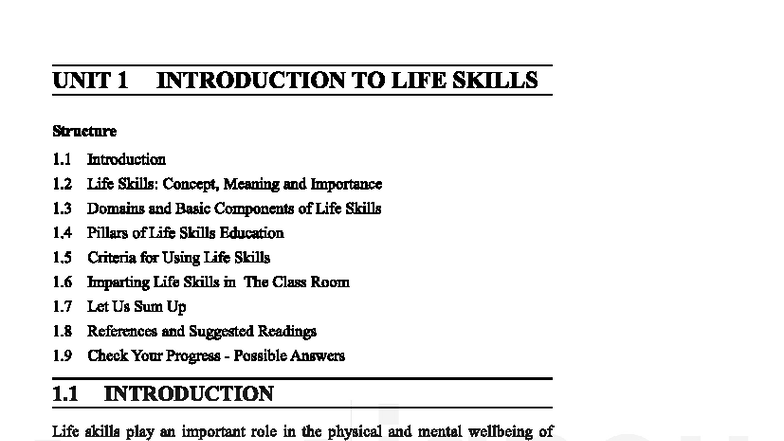SEC - Life Skills Education: Introduction and Key Components - Studocu