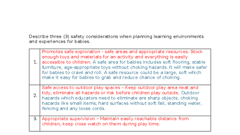 Nurturing Learning Environments: Safety Considerations - TASK 1 - Studocu