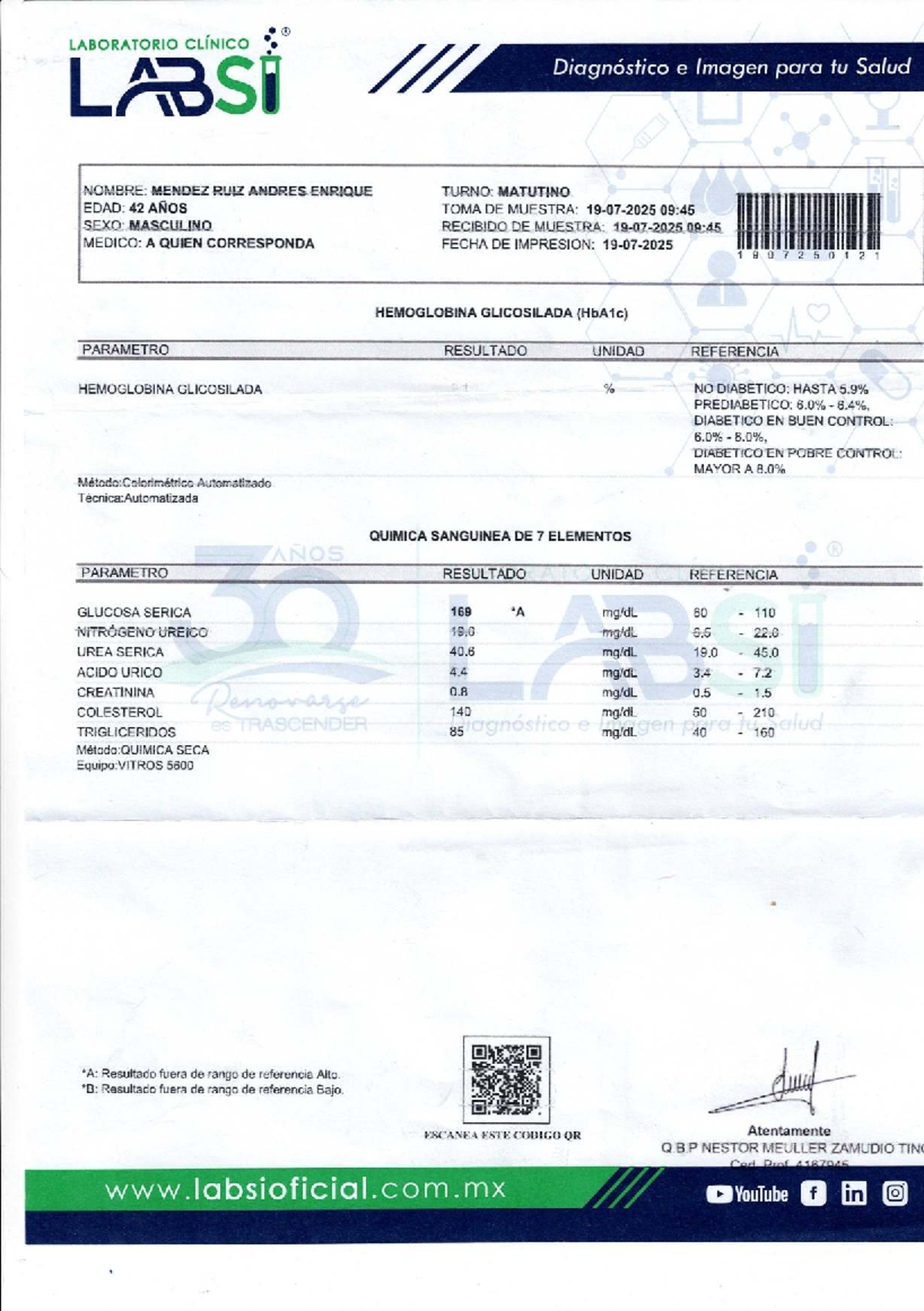 R LABORATORIO CLÍNICO LABSI: Resultados de Hemoglobina y Química ...