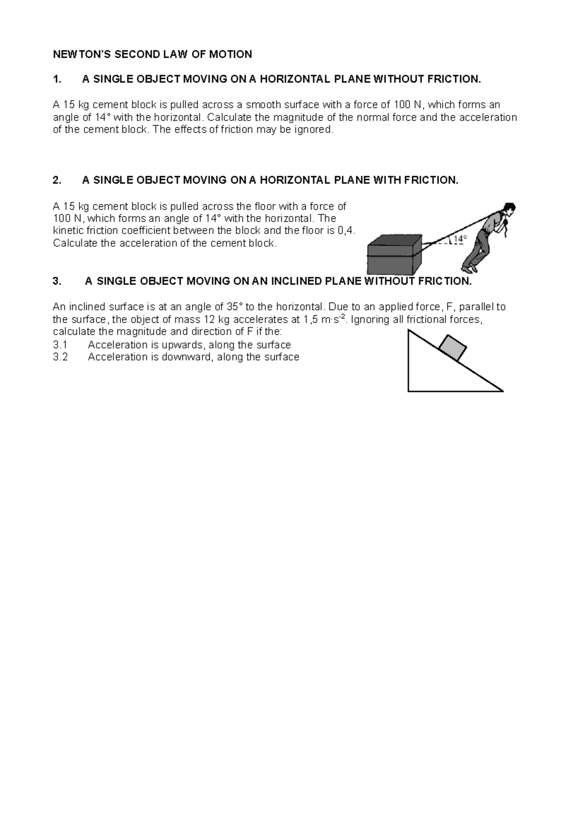 Newton's Second Law Problems and Solutions (PHYS 101) - Studocu
