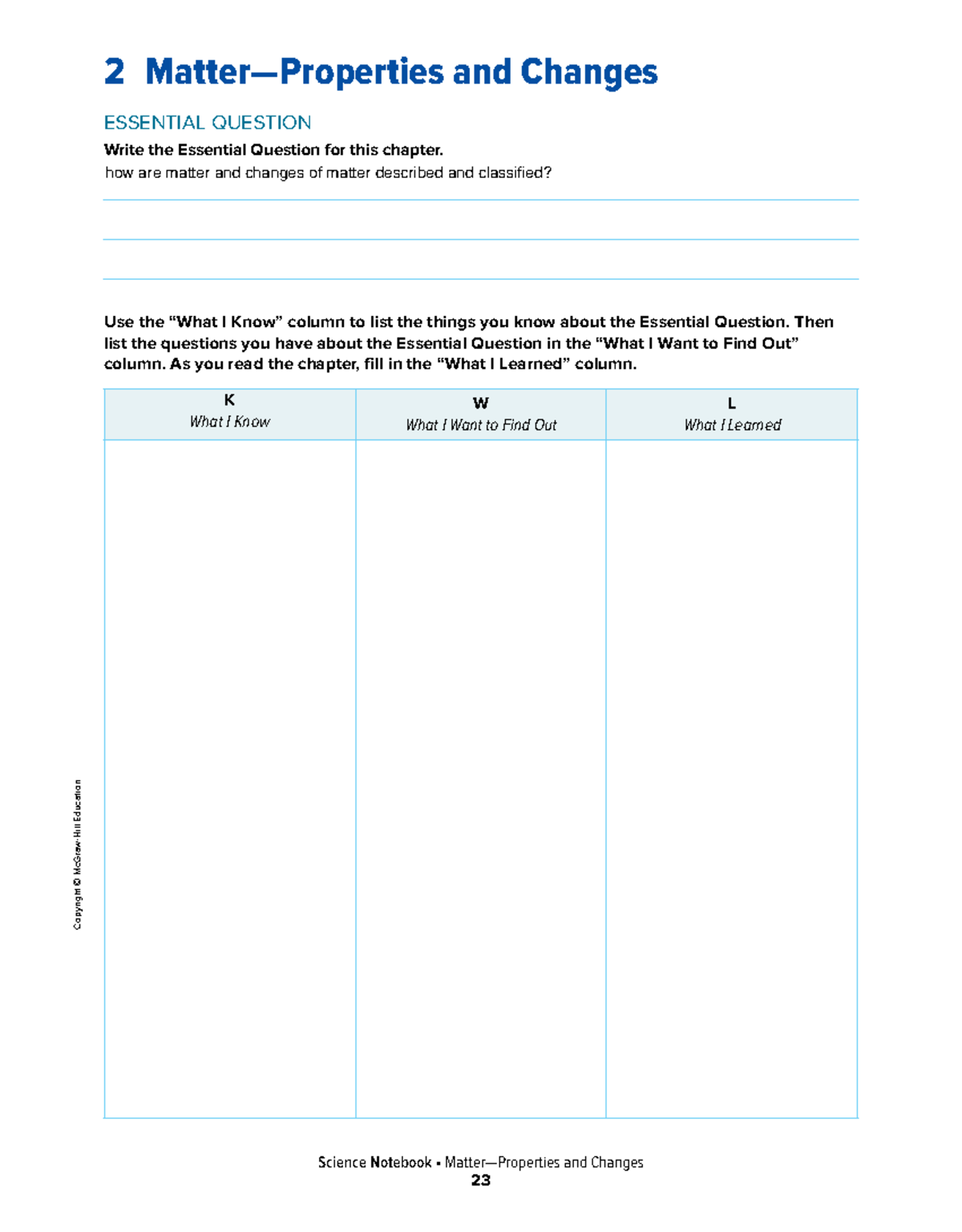 57 - Matter Properties & Changes: Essential Questions and Vocabulary ...