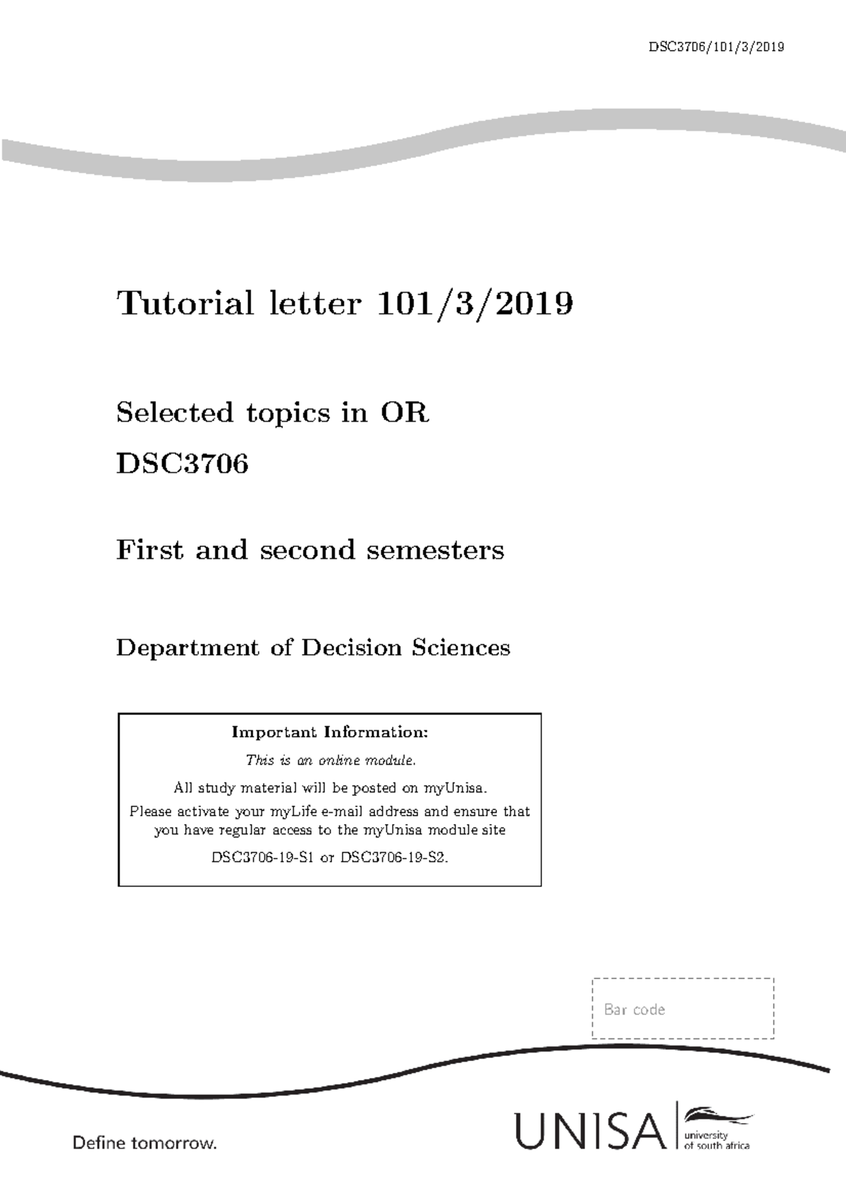 DSC3706 Tutorial Letter 101 2019 - DSC3706/101/3/ Tutorial letter 101/3 ...