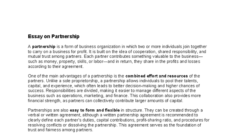 Partnerships: A Comprehensive Essay on Business Collaboration - Studocu
