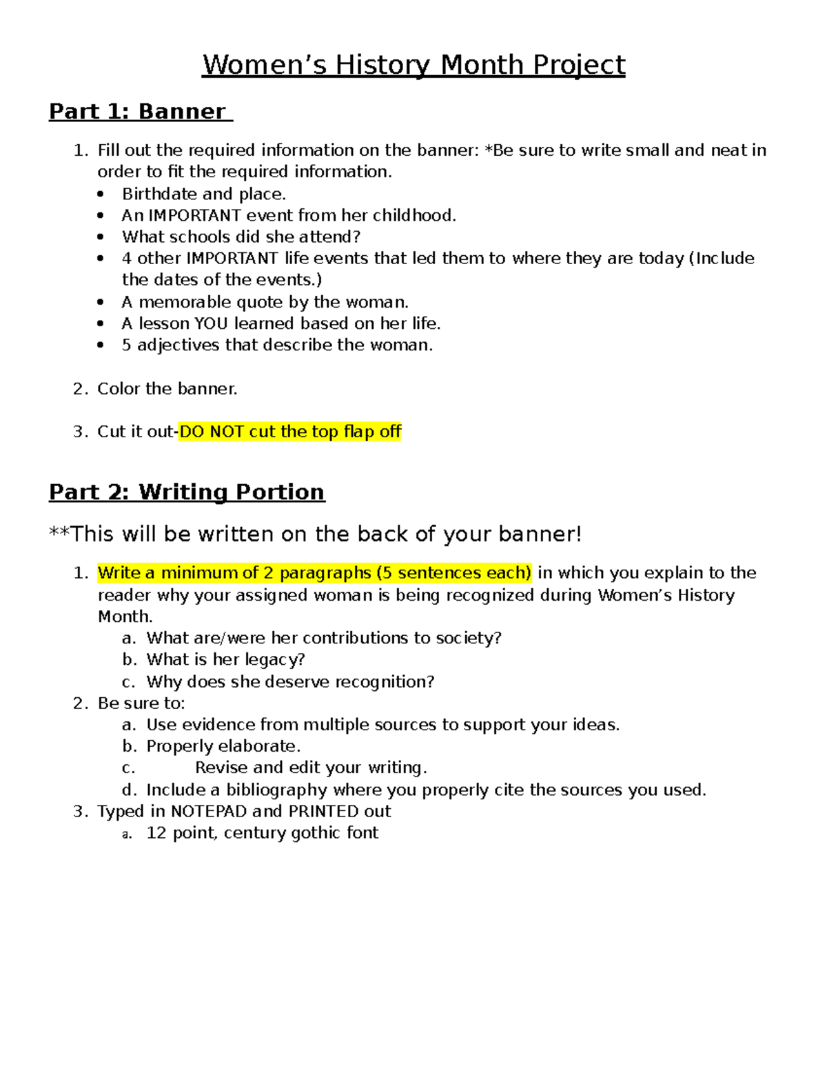 Women's History Month Project Guidelines and Writing Instructions - Studocu