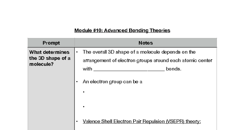 Module 10: Advanced Bonding Theories - 3D Molecular Shapes and VBT ...