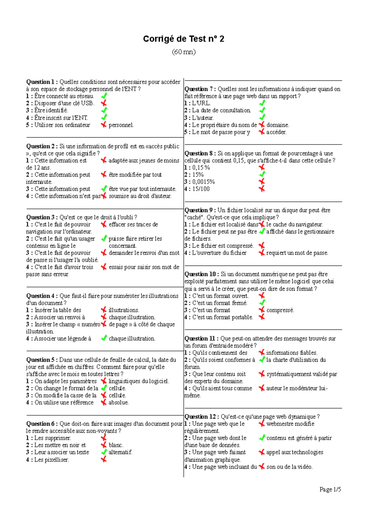 Corrigé du Test n° 2 - PIX avec Réponses détaillées - Studocu