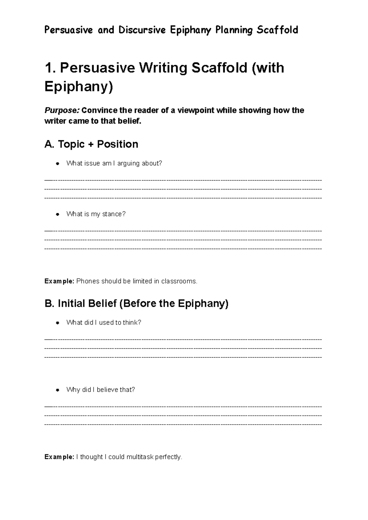 Imaginative, Persuasive & Discursive Epiphany Planning Scaffold - Studocu