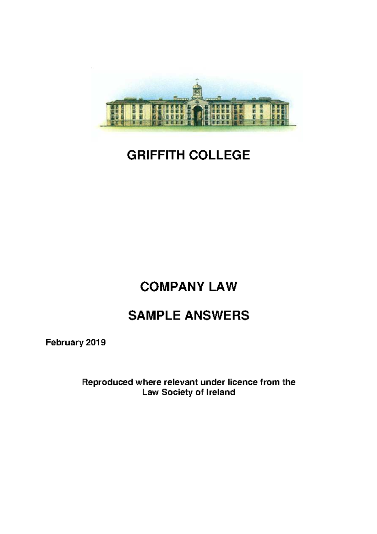 Company Law Sample Answers (GRIFFITH COLLEGE) - February 2019 - Studocu