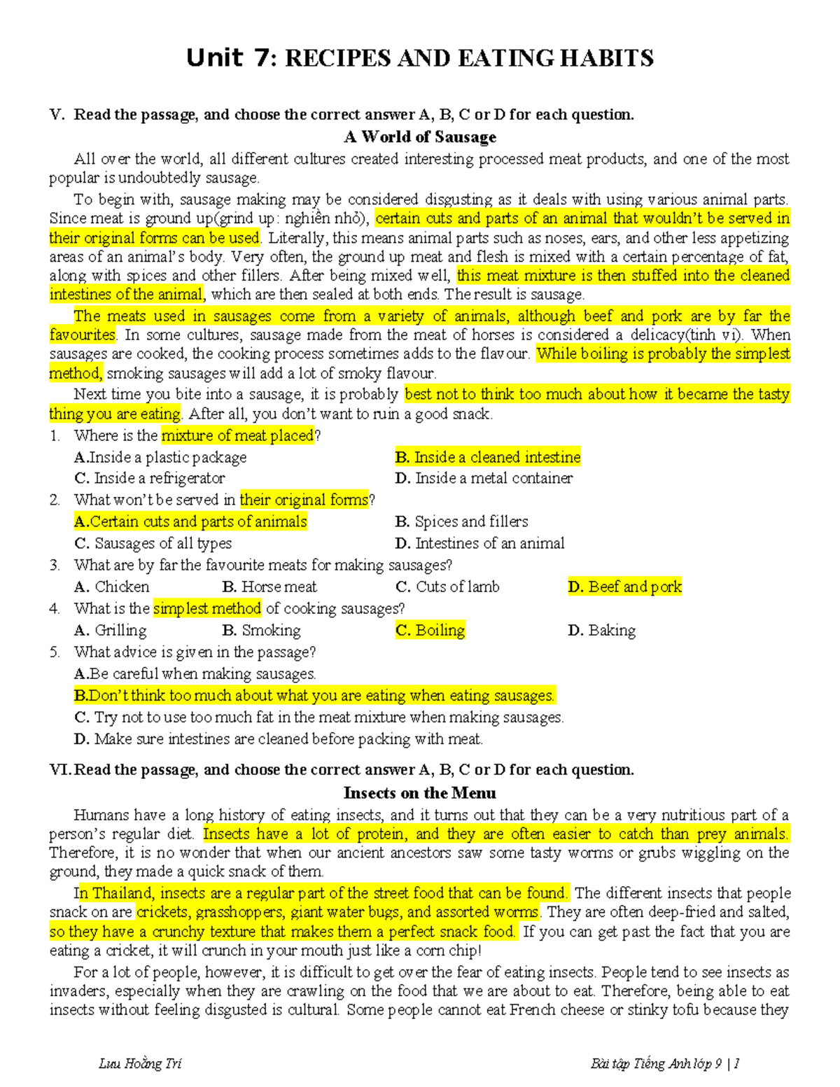 Unit 7-12: Recipes, Eating Habits, and Nutrition Insights - Studocu