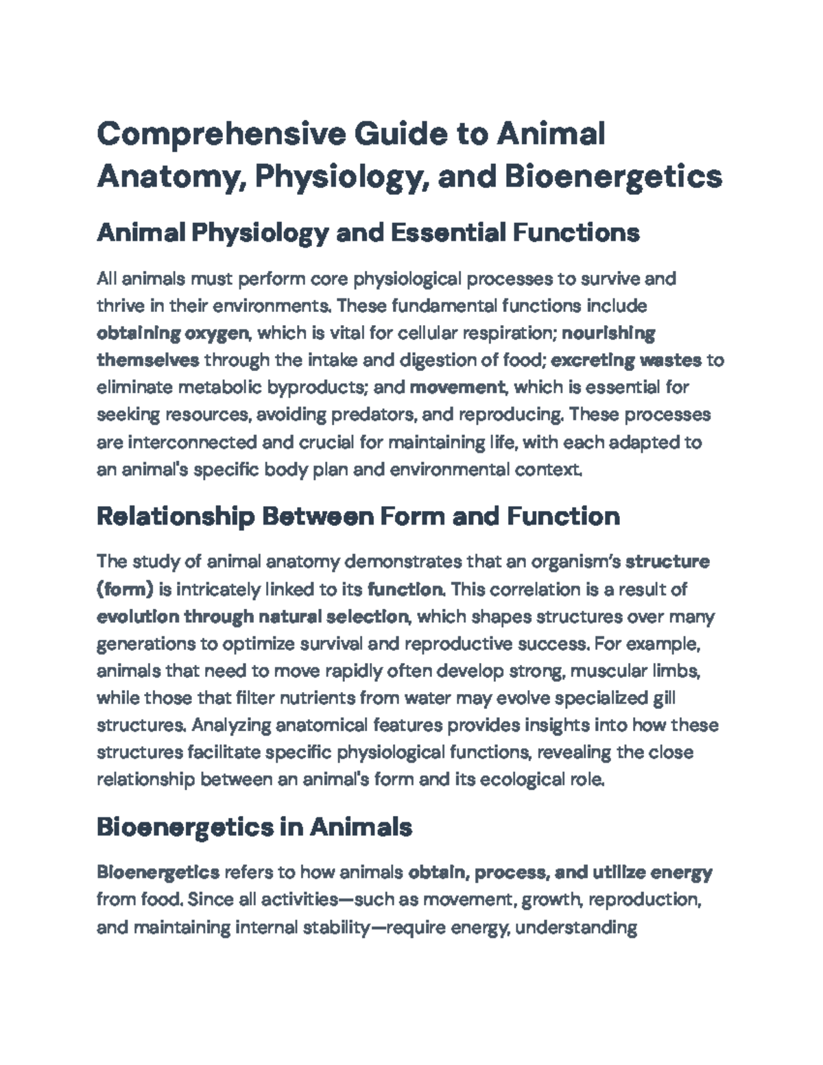 Comprehensive Study of Animal Anatomy and Physiology (BIO 101) - Studocu