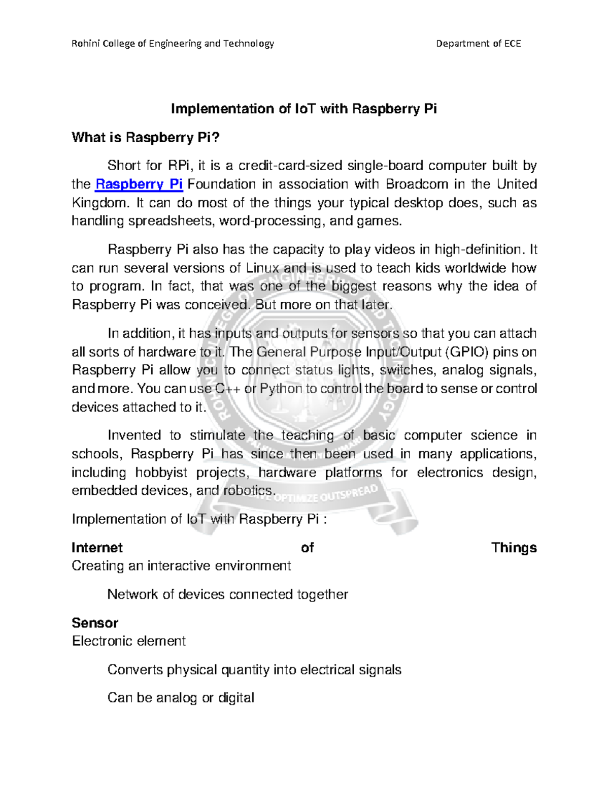 Rohini 43569840920 - Iot - Implementation of IoT with Raspberry Pi What ...