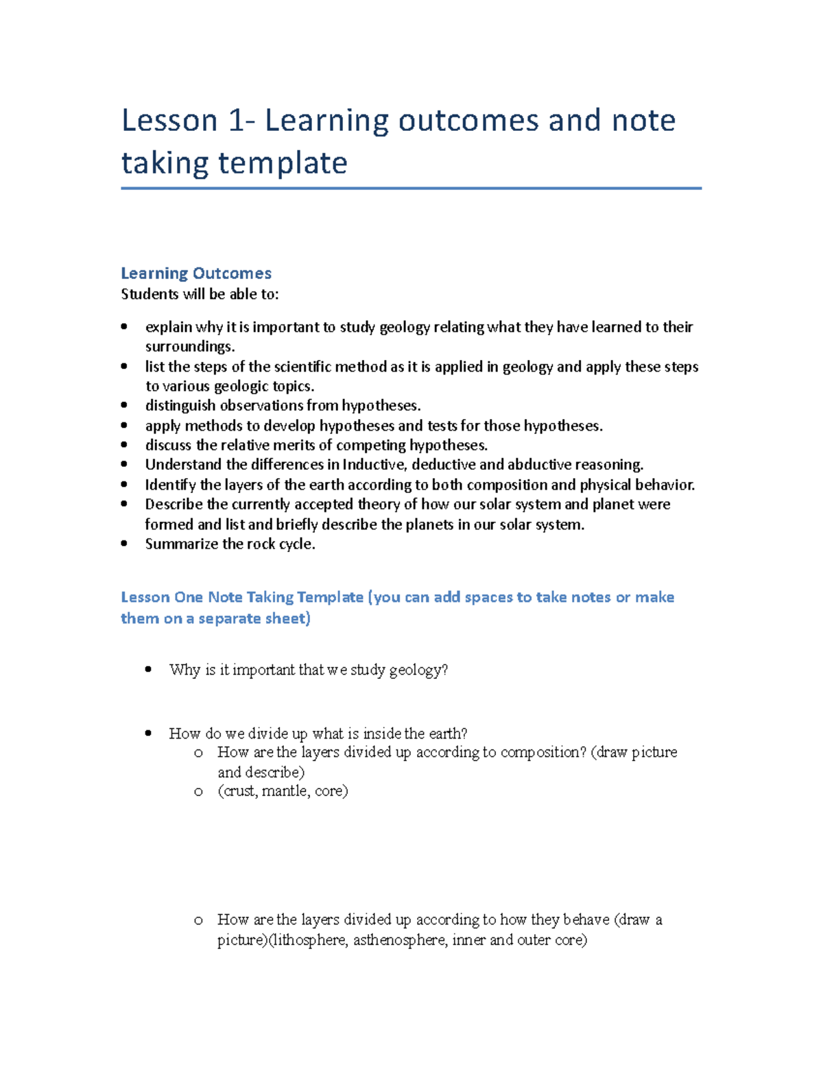 Lesson 1 guided notes - Lesson 1- Learning outcomes and note taking ...