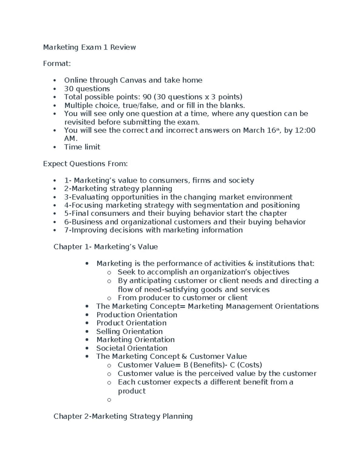 MKT101 Marketing Exam 1 Review: Key Concepts & Strategies Overview ...