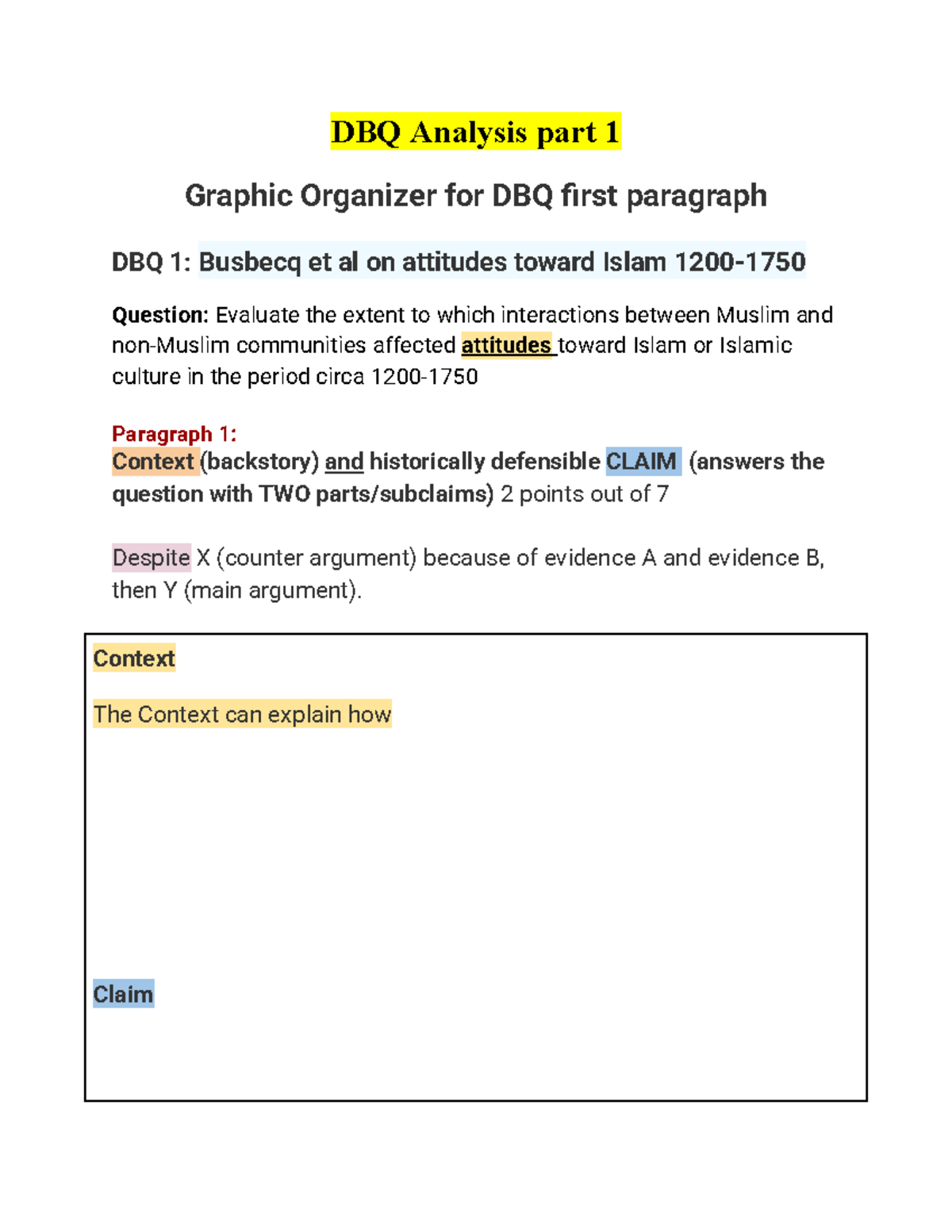 DBQ Analysis: Interactions between Muslim & Non-Muslim Communities 1200 ...