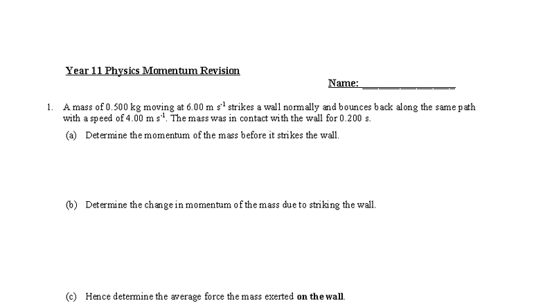Yr 11 Physics Momentum Revision for Summative Test - Studocu