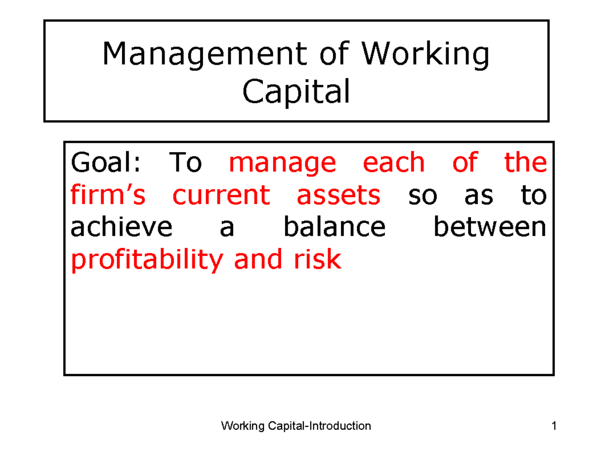 Working Capital Management: An Introduction - Studocu