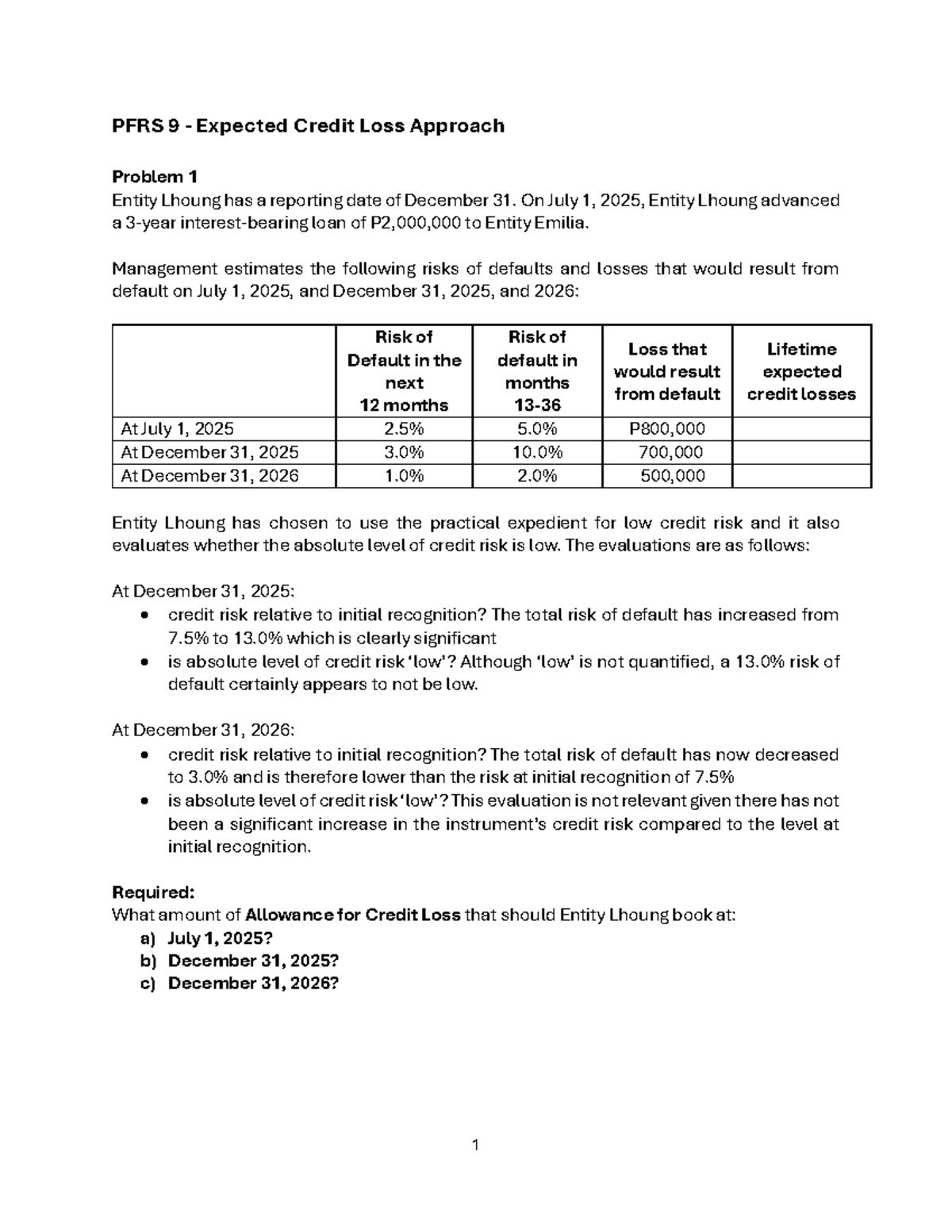 Sample ECL Problems (ECL 101) - Estimated Credit Loss Analysis - Studocu