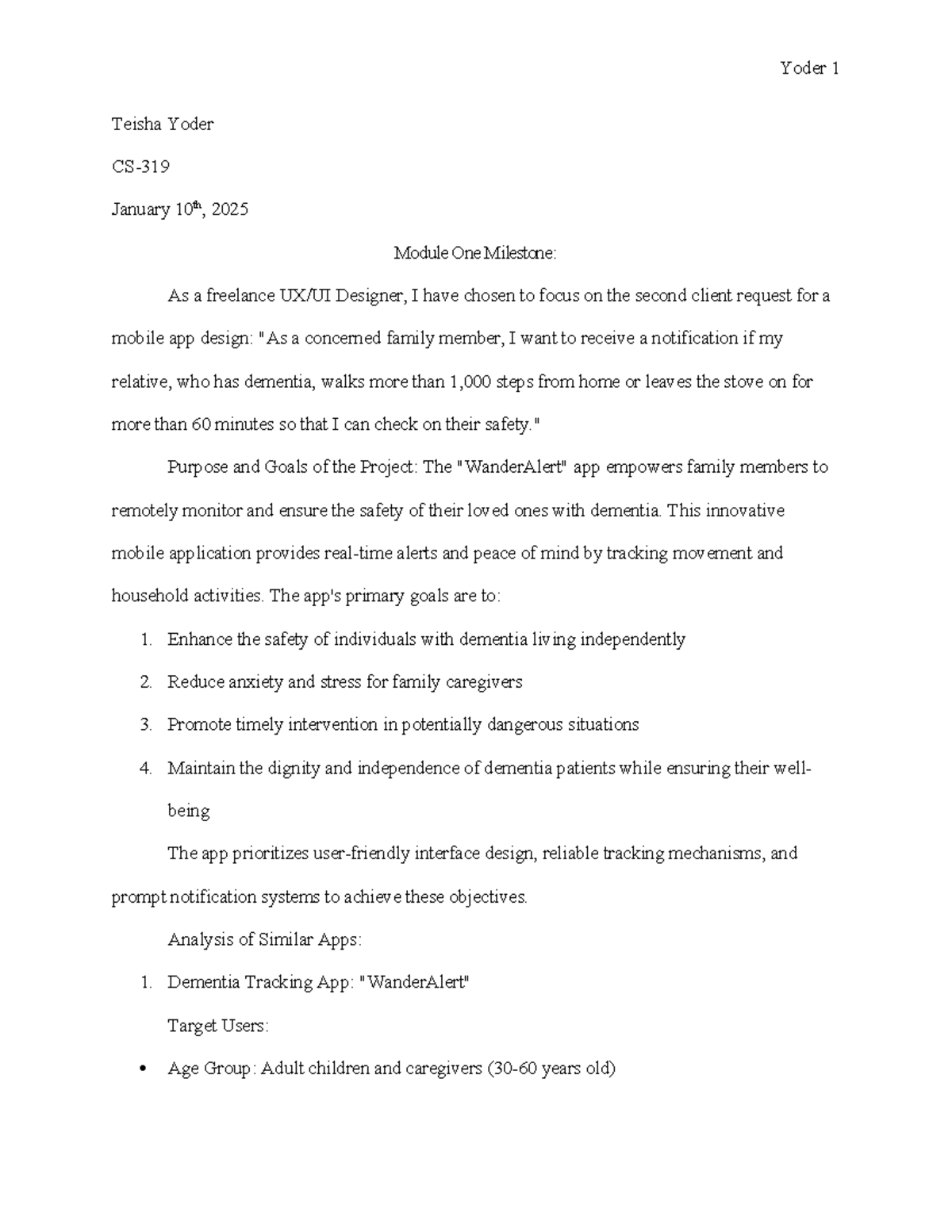 CS-319 Module One - Coursework - Teisha Yoder CS- January 10th, 2025 ...