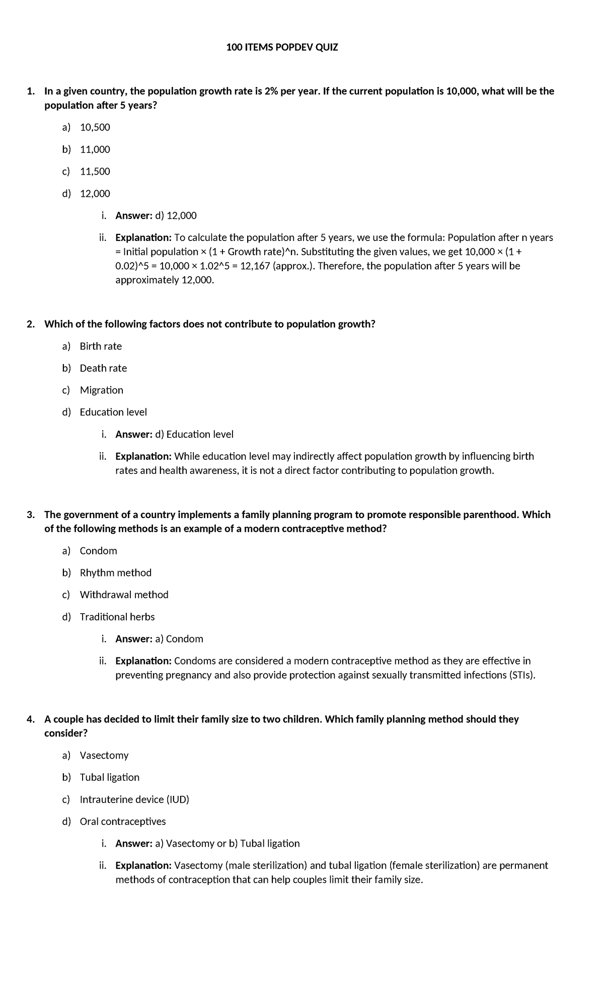 Inbound 3270378193795455123 - 100 ITEMS POPDEV QUIZ In a given country ...