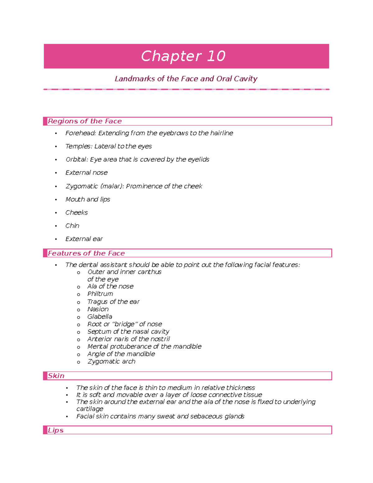 Chapter 10 - Facial and Oral Cavity Anatomy Notes - Studocu
