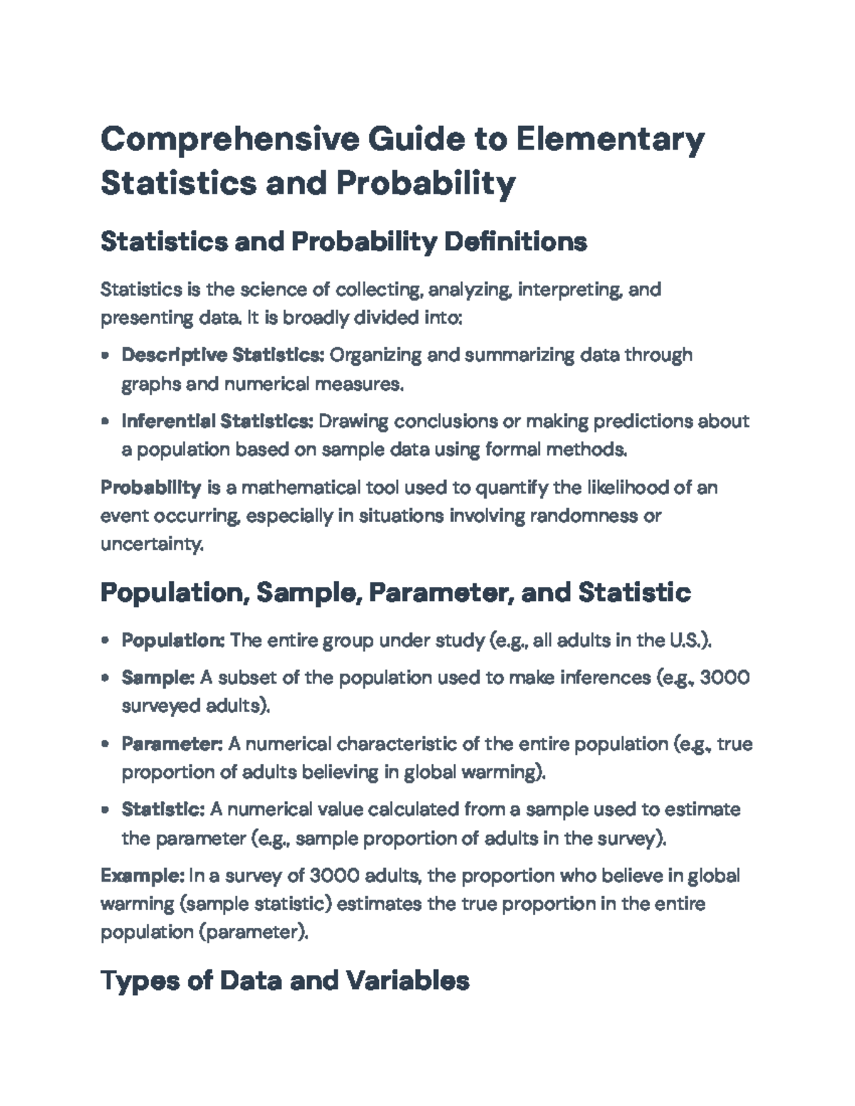 Comprehensive Guide to Elementary Statistics & Probability Concepts - Studocu