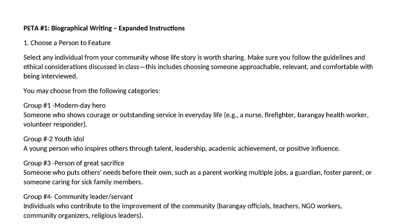 PETA-1: Biographical Writing Guidelines for SHS Creative Nonfiction ...