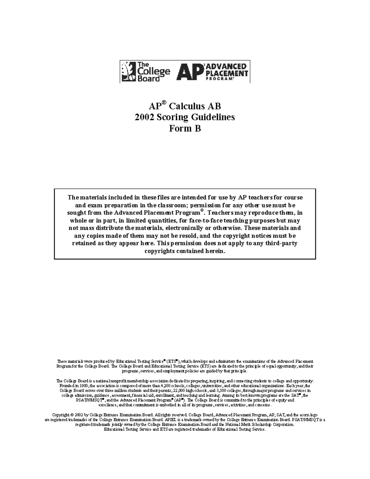 2002B AP Calculus AB Scoring Guidelines and Solutions - Studocu